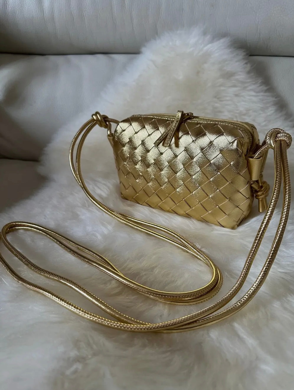 Gold Vera Pelle Leather Camera Bag